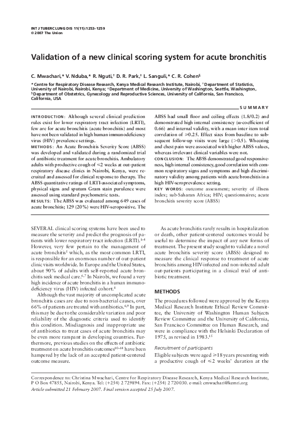 (PDF) Validation of a new clinical scoring system for acute bronchitis