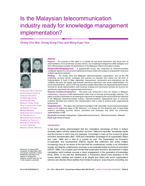 (PDF) Is the Malaysian telecommunication industry ready for knowledge ...
