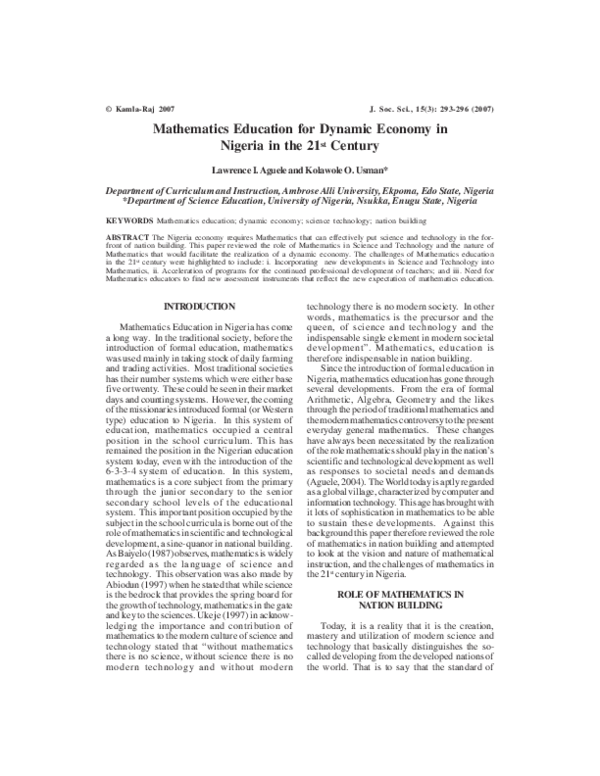 (PDF) Mathematics Education for Dynamic Economy in Nigeria in the 21 st ...