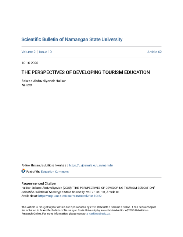 (PDF) The Perspectives of Developing Tourism Education