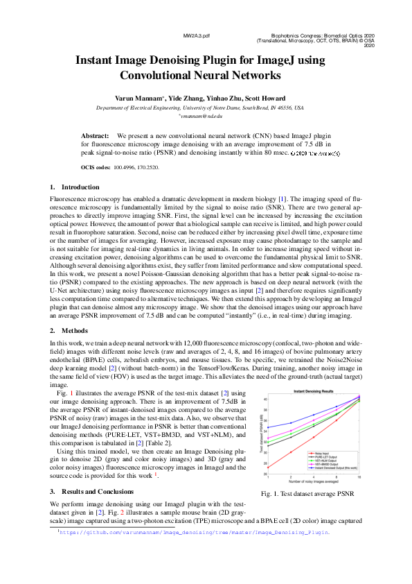 Pdf Instant Image Denoising Plugin For Imagej Using Convolutional