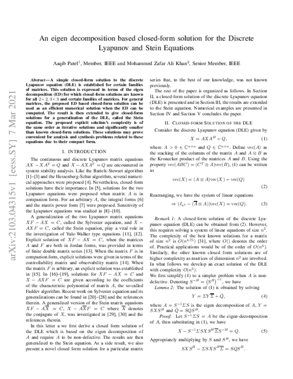 (PDF) An eigen decomposition based closed-form solution for the ...