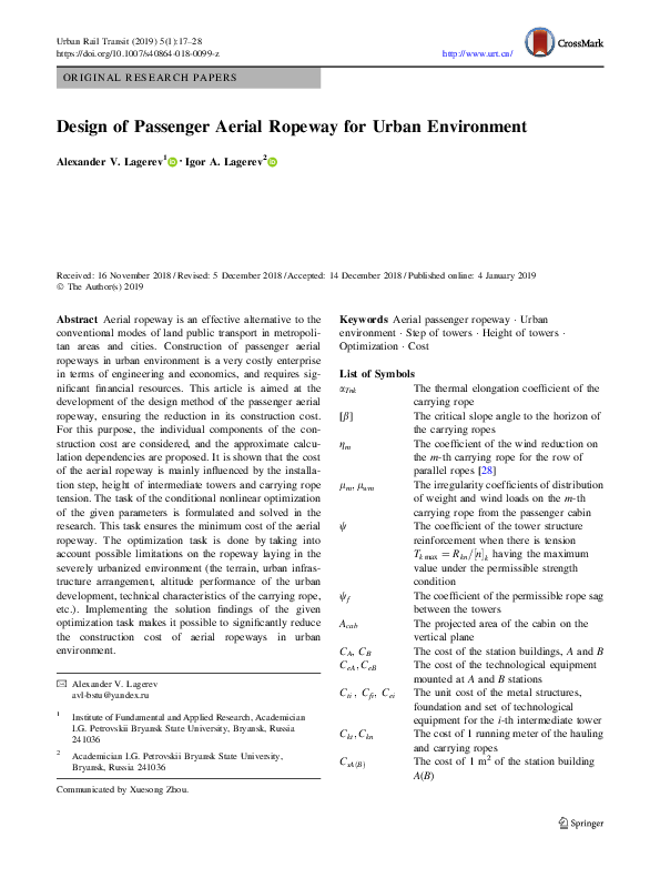 (PDF) Design of Passenger Aerial Ropeway for Urban Environment