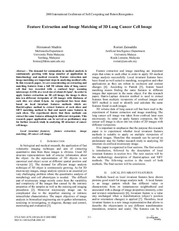 (PDF) Feature Extraction and Image Matching of 3D Lung Cancer Cell ...