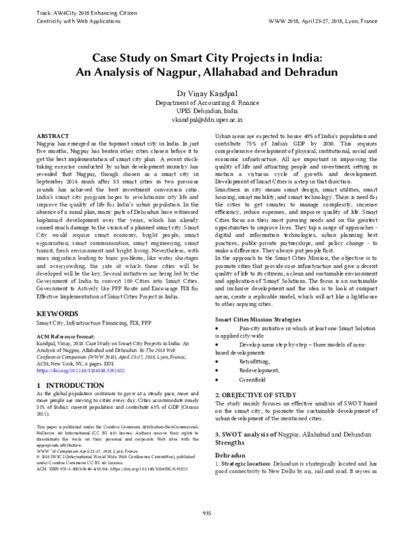 (PDF) A Case Study on Smart City Projects in India