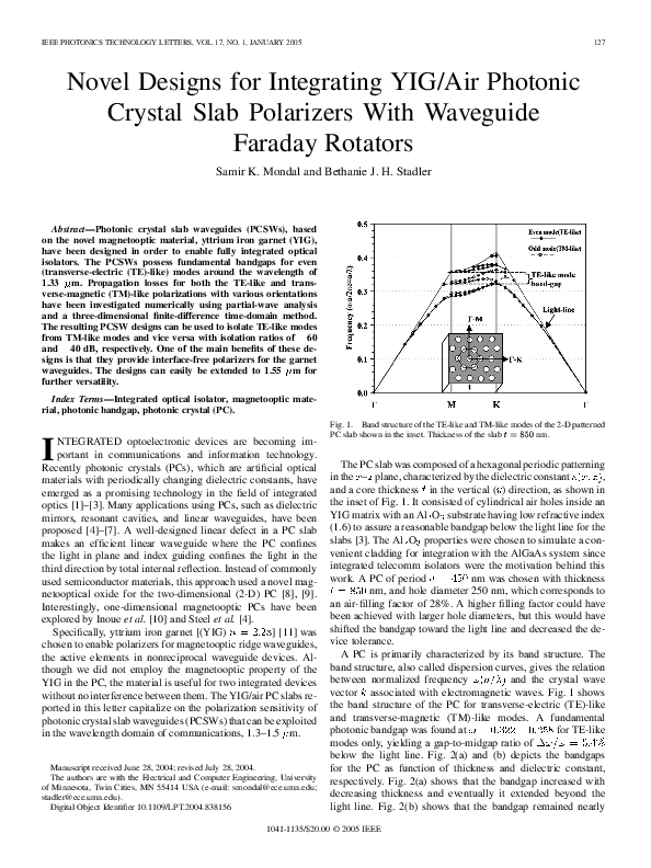 (PDF) Novel designs for integrating YIG/air photonic Crystal slab polarizers with waveguide ...