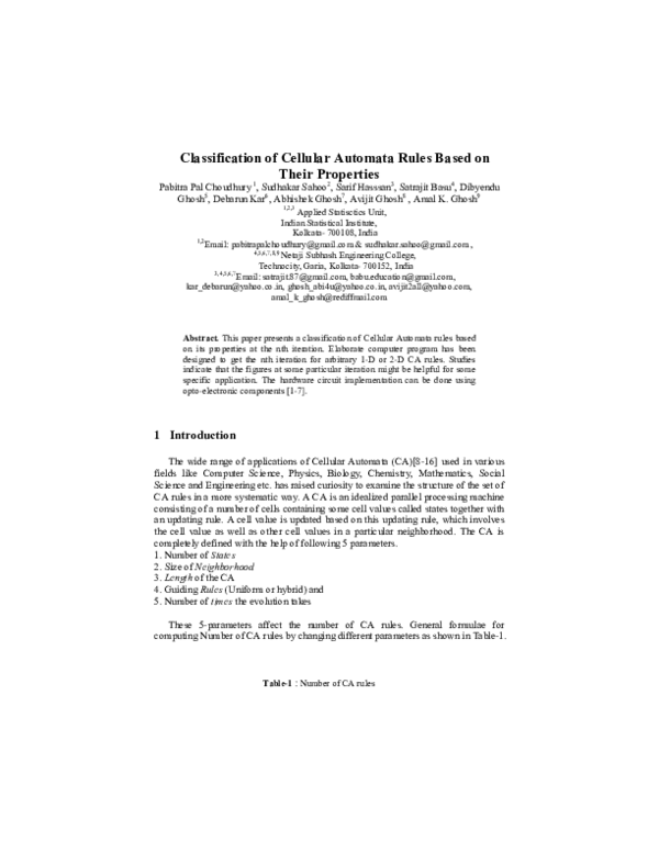 (PDF) Classification of Cellular Automata Rules Based on Their Properties
