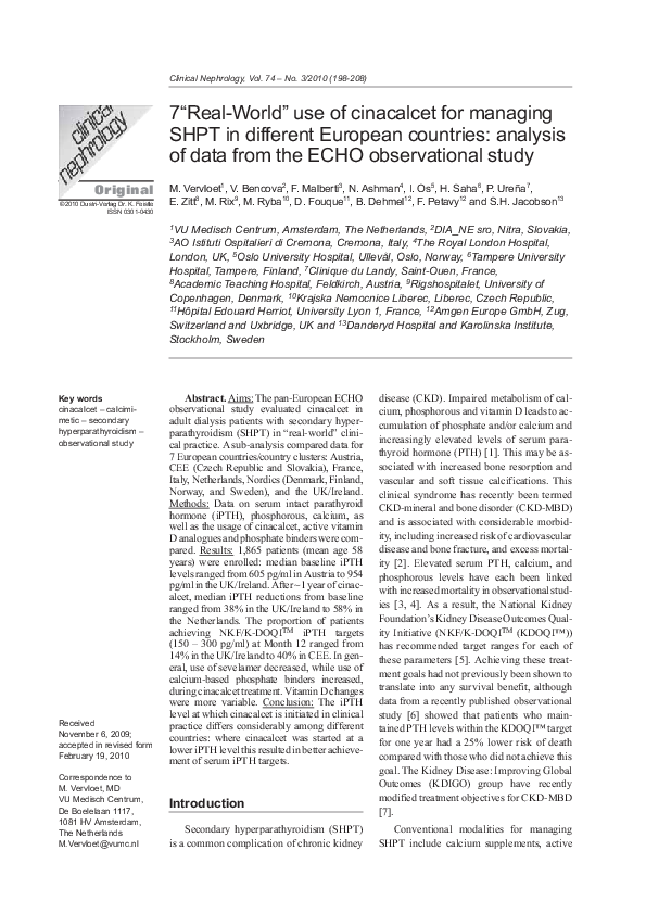 (PDF) Real-World use of cinacalcet for managing SHPT in different ...