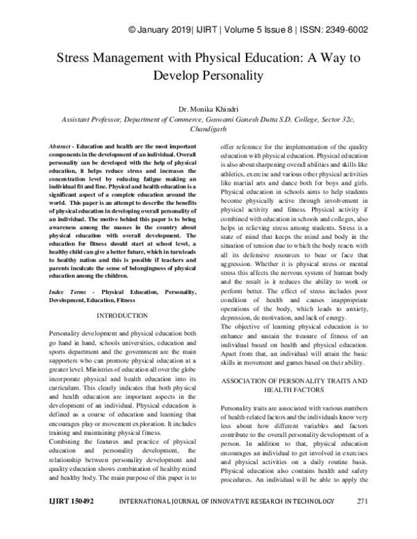 (PDF) Stress Management with Physical Education: A Way to Develop ...