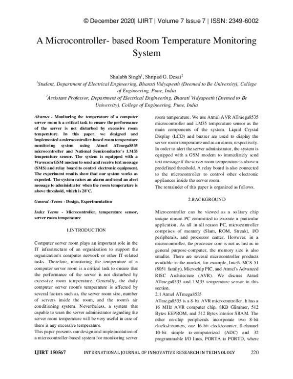 (PDF) A Microcontroller-based Room Temperature Monitoring System
