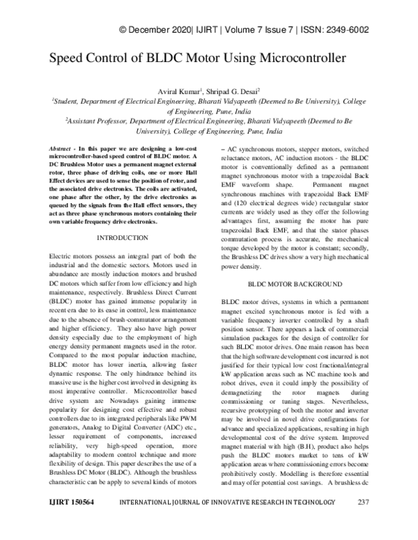 (PDF) Speed Control of BLDC Motor Using Microcontroller