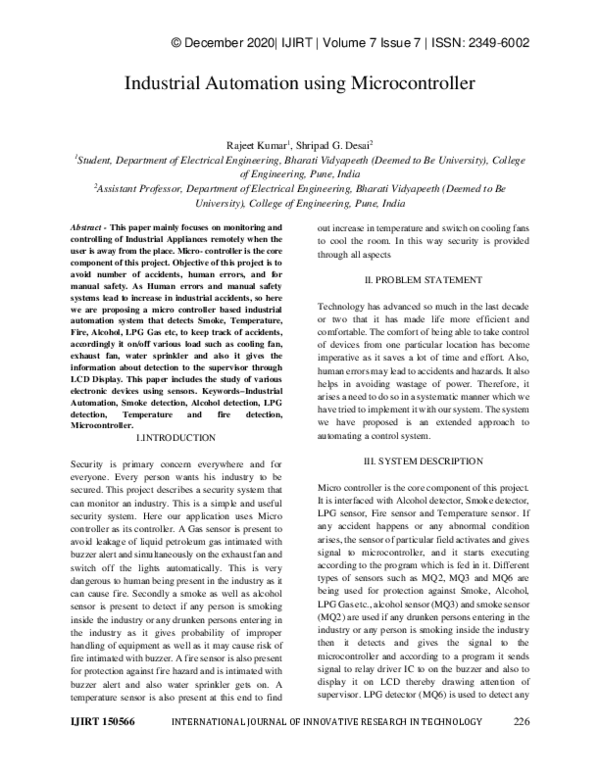 (PDF) Industrial Automation using Microcontroller