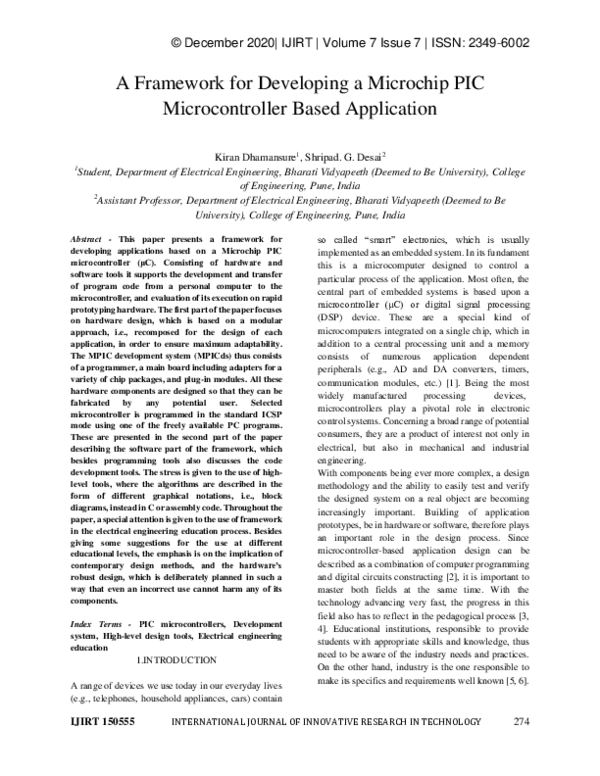 Pdf A Framework For Developing A Microchip Pic Microcontroller Based