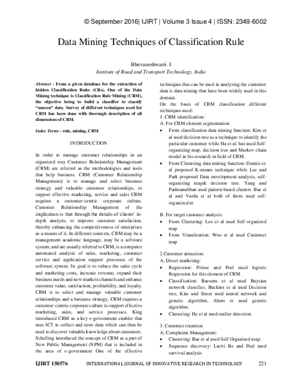 (PDF) Data Mining Techniques of Classification Rule
