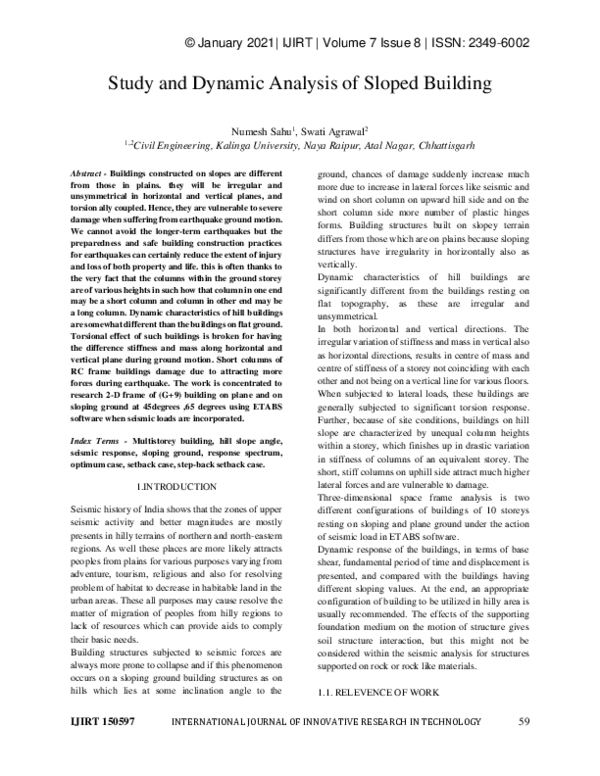 (PDF) Study and Dynamic Analysis of Sloped Building