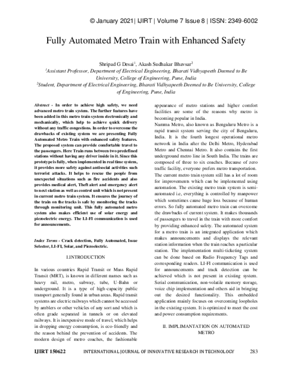 (PDF) Fully Automated Metro Train with Enhanced Safety