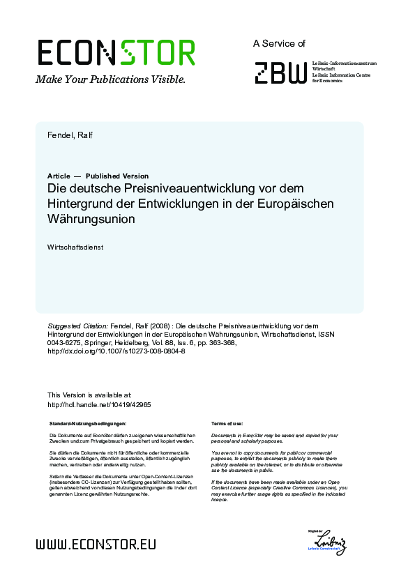 (PDF) Die deutsche Preisniveauentwicklung vor dem Hintergrund der ...