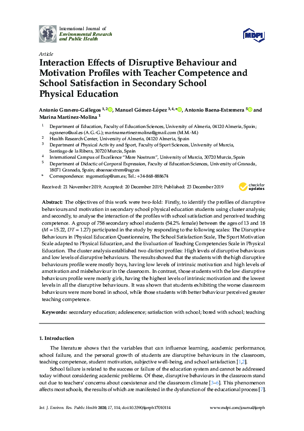 (PDF) Interaction Effects of Disruptive Behaviour and Motivation Profiles with Teacher ...