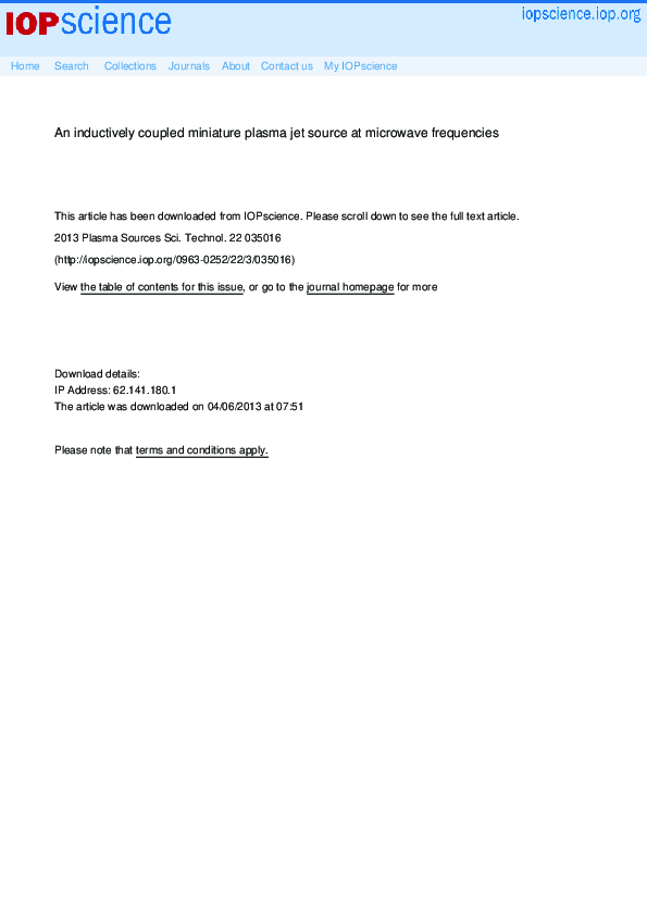(PDF) An inductively coupled miniature plasma jet source at microwave ...