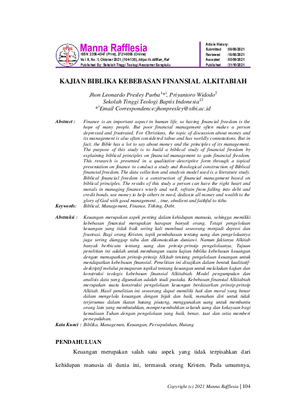 (PDF) Kajian Biblika Kebebasan Finansial Alkitabiah