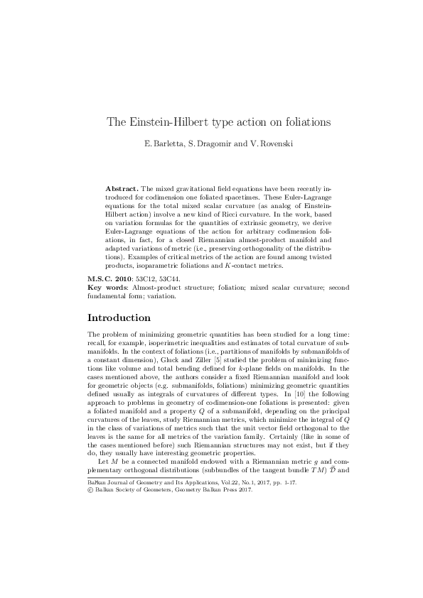 The Einstein-Hilbert type action on foliations