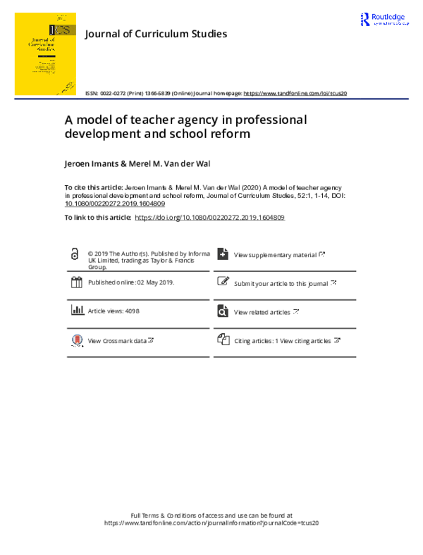 (PDF) A model of teacher agency in professional development and school ...