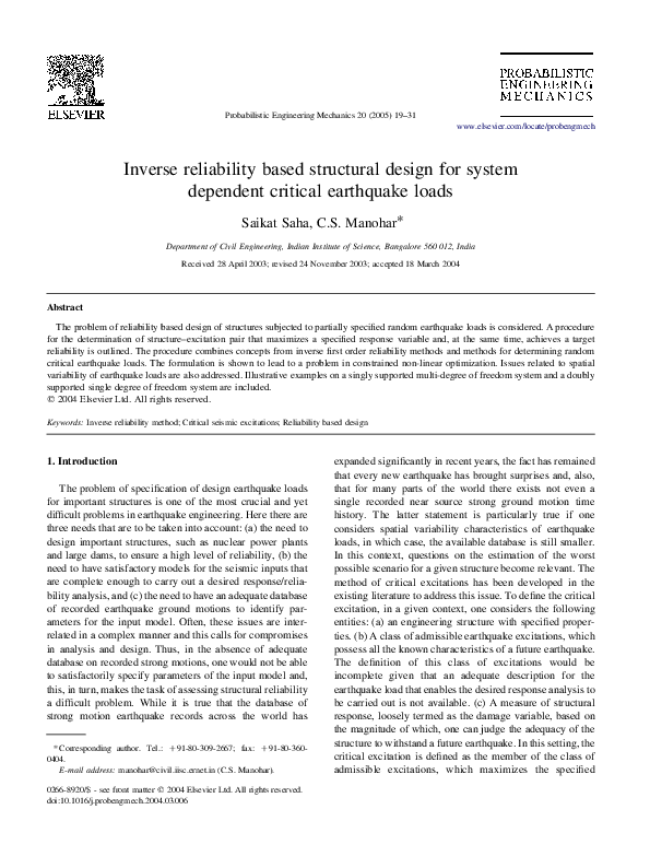 (PDF) Inverse reliability based structural design for system dependent critical earthquake loads