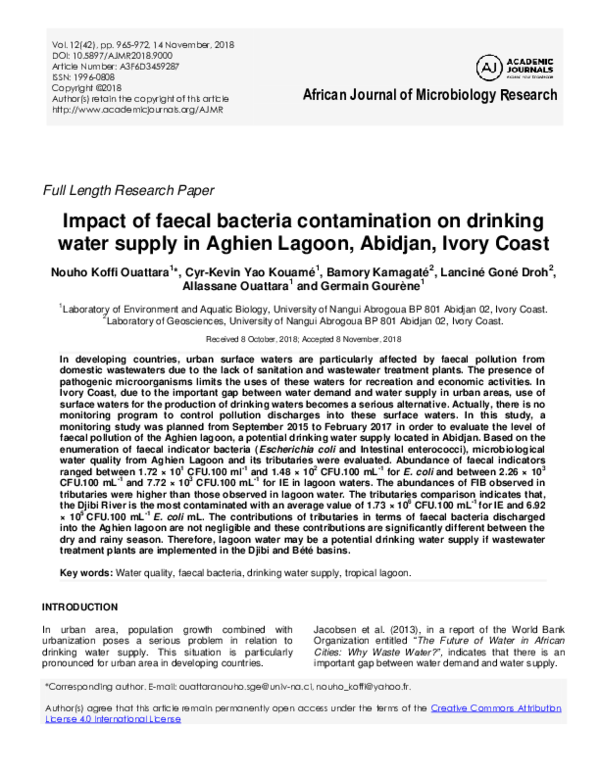 (PDF) Impact of faecal bacteria contamination on drinking water supply ...