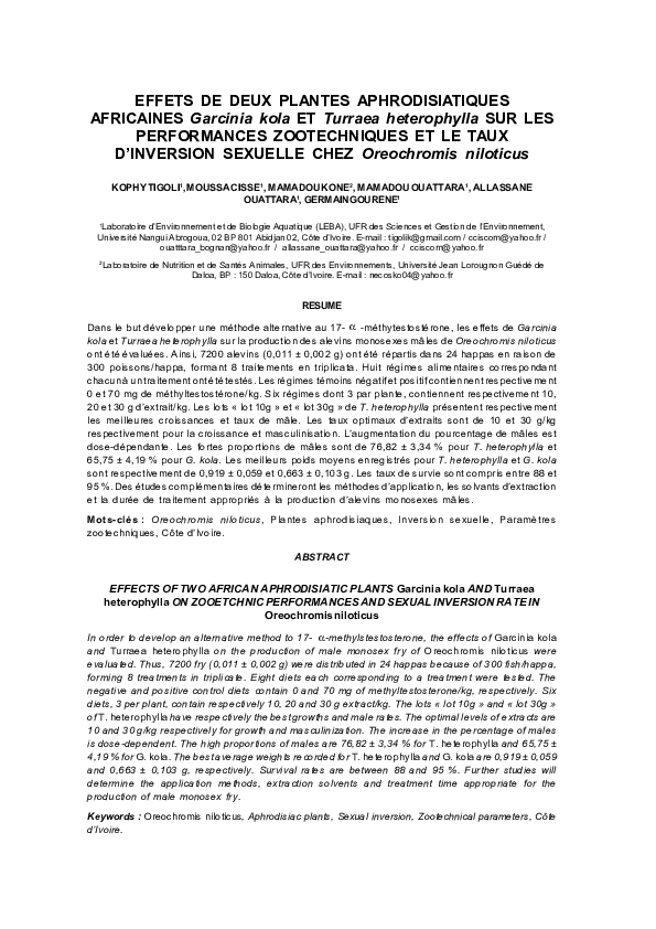 (PDF) Effets de deux plantes aphrodisiatiques africaines Garcinia kola ...