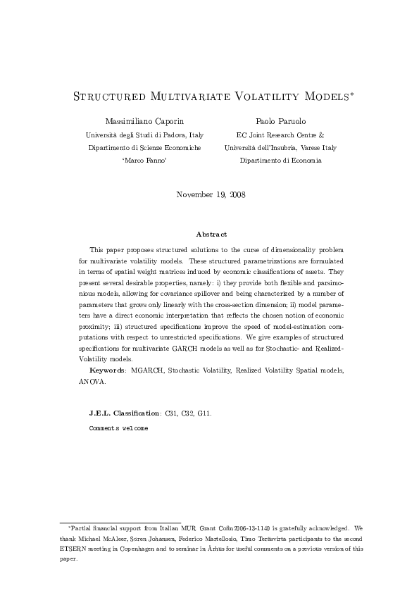 Pdf Structured Multivariate Volatility Models