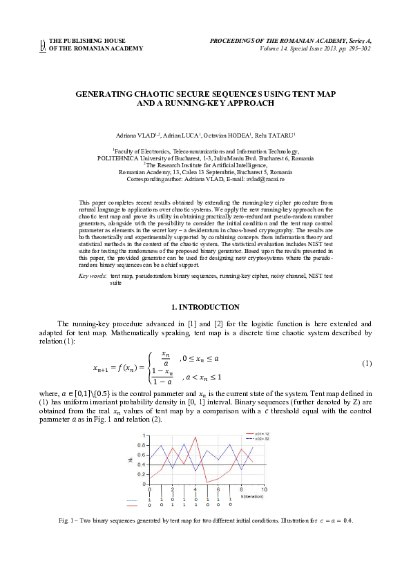Pdf Generating Chaotic Secure Sequences Using Tent Map And A Running Key Approach
