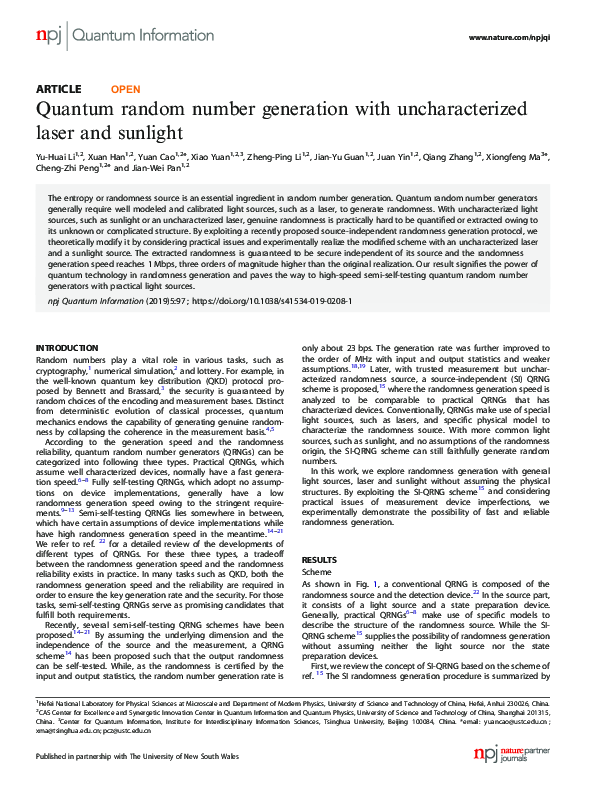 (PDF) Quantum random number generation with uncharacterized laser and ...