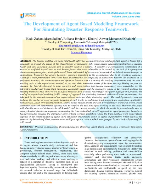 Pdf The Development Of An Agent Based Modeling Framework For Simulating Engineering Team Work