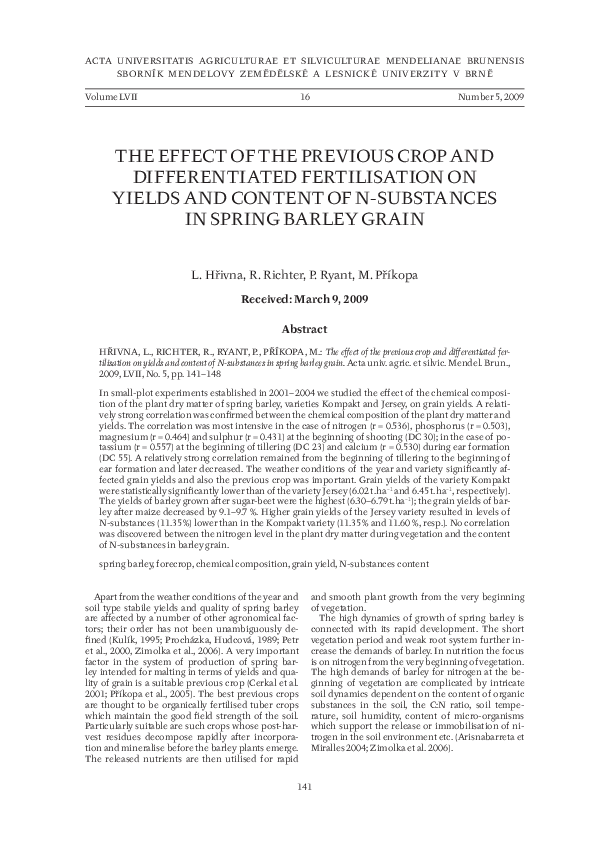 (PDF) The effect of the previous crop and differentiated fertilisation ...