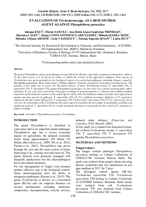 Pdf Evaluation Of Trichoderma Spp As A Biocontrol Agent Against Phytophthora Parasitica