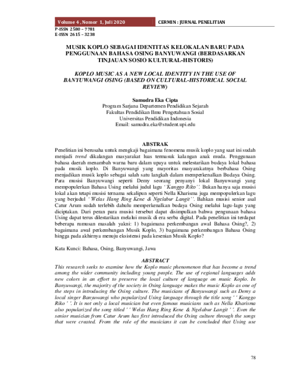 (PDF) Musik Koplo Sebagai Identitas Kelokalan Baru Pada Penggunaan ...