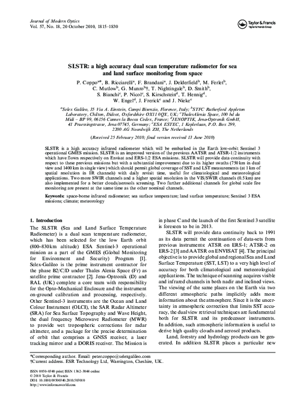 (PDF) SLSTR: a high accuracy dual scan temperature radiometer for sea and land surface ...