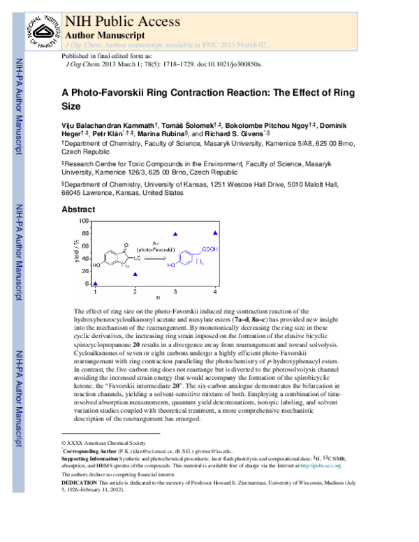 (PDF) A Photo-Favorskii Ring Contraction Reaction: The Effect of Ring Size