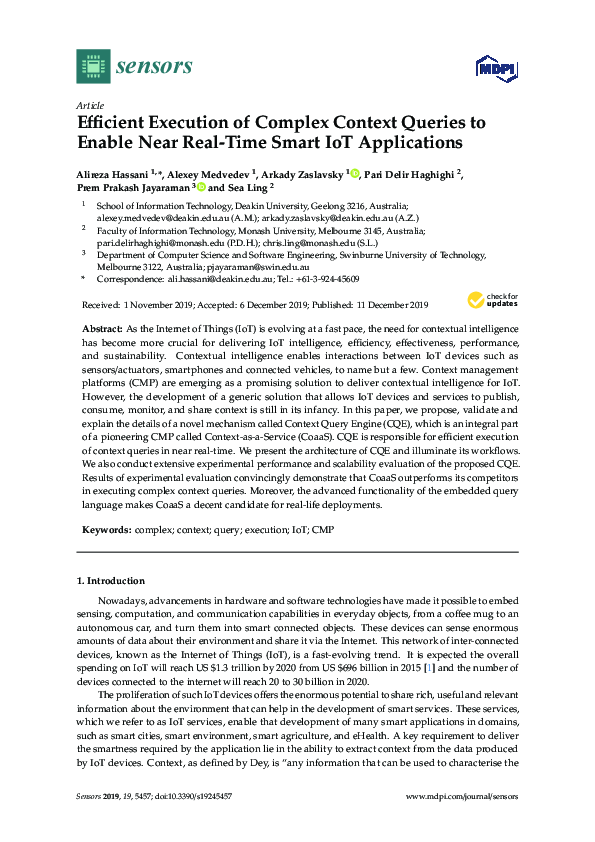 (PDF) Efficient Execution of Complex Context Queries to Enable Near Real-Time Smart IoT Applications