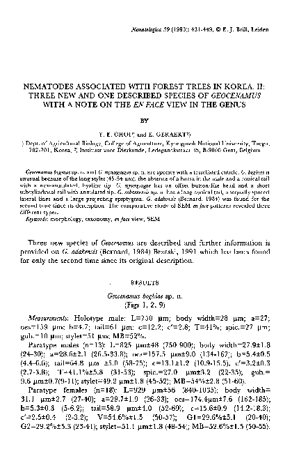 (PDF) Nematodes Associated With Forest Trees in Korea. Ii: Three New ...
