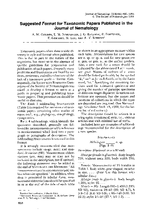 (PDF) Suggested format for taxonomic papers published in the journal of ...