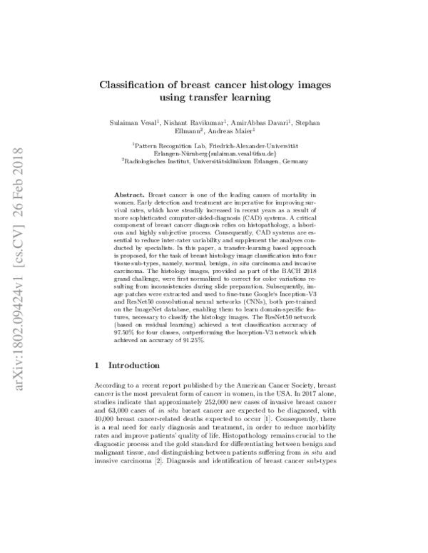 (PDF) Classification of Breast Cancer Histology Images Using Transfer ... (PDF) Classification of Breast Cancer Histology Images Using Transfer ...