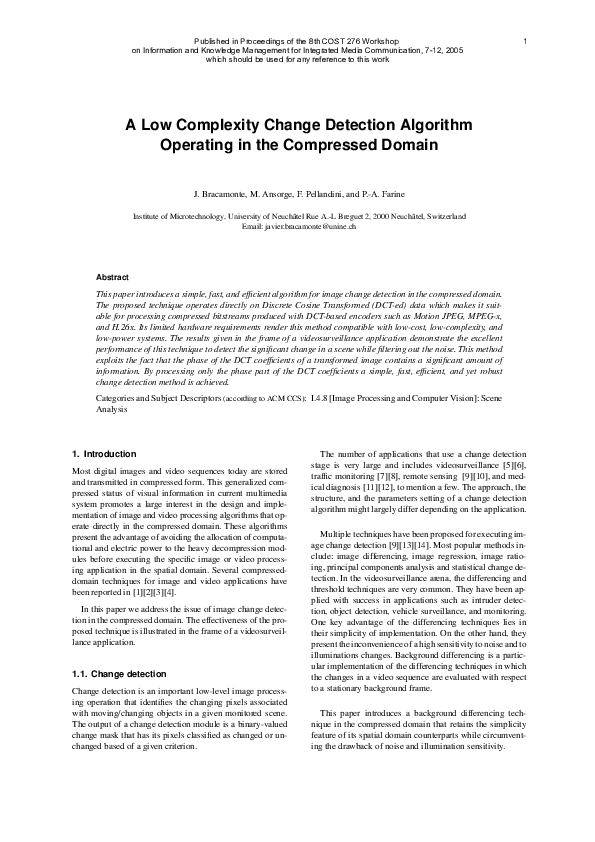 (PDF) A low Complexity Change Detection Algorithm Operating in the ...