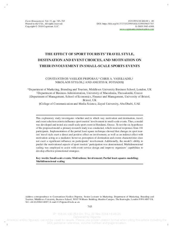 (PDF) The Effect of Sport Tourists' Travel Style, Destination and Event ...