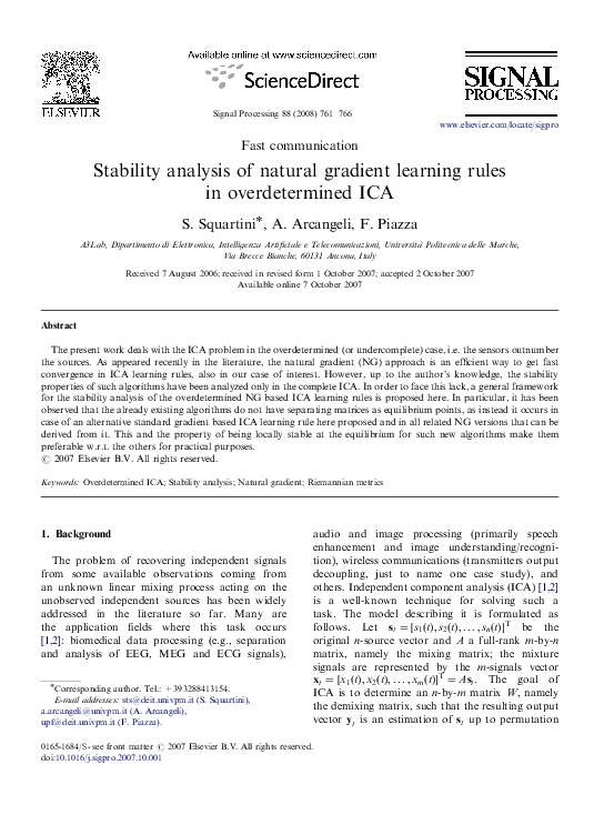 (PDF) Stability analysis of natural gradient learning rules in overdetermined ICA