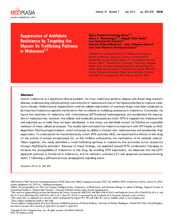 (PDF) Suppression of antifolate resistance by targeting the myosin Va ...