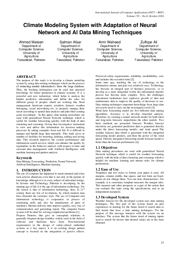 (PDF) Climate Modeling System with Adaptation of Neural Network and AI ...