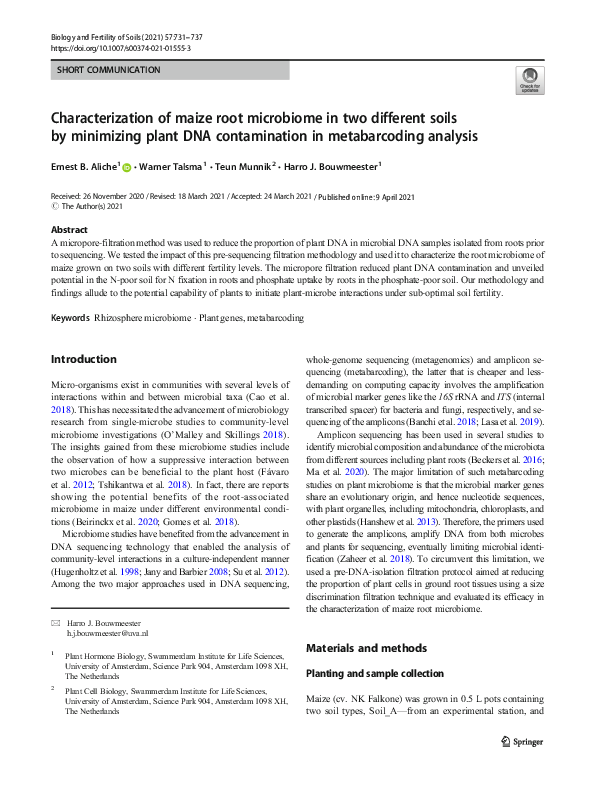 (PDF) Characterization of maize root microbiome in two different soils ...