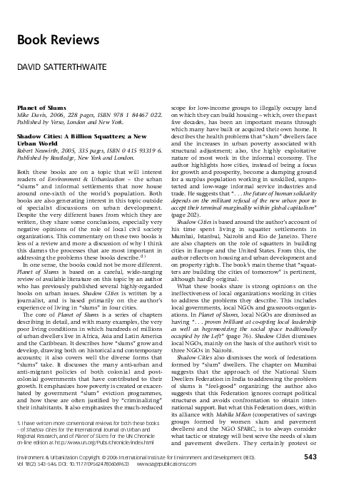 (PDF) Book Review: Planet of Slums by Mike Davis and Shadow Cities by ...