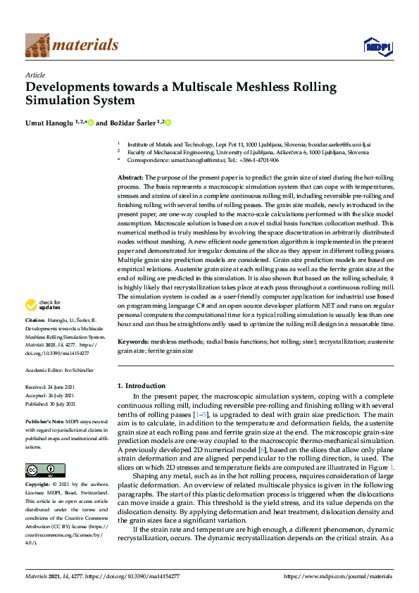 Pdf Developments Towards A Multiscale Meshless Rolling Simulation System